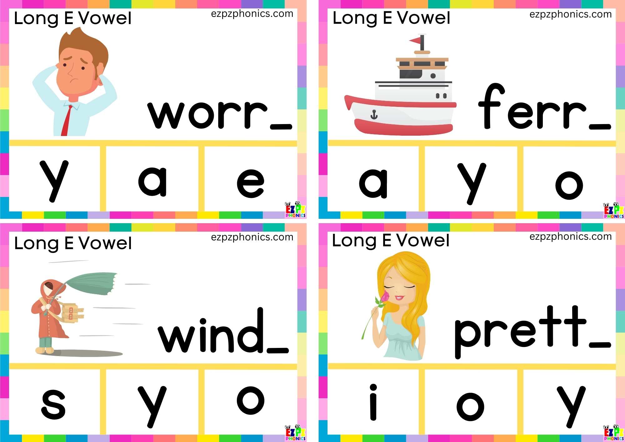 Finish the word and clip the correct letters Clip cards for long e vowel y words 2 - ezpzphonics.com